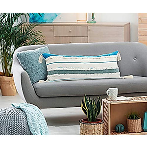 LR Home Quarry Striped Lumbar Throw Pillow, 14" x 36", Aqua/Jade/Turquoise/White