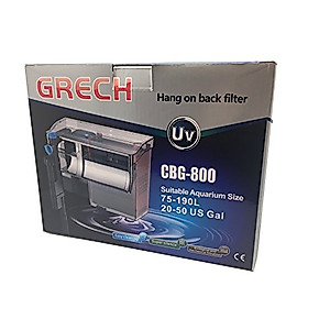GRECH CBG-800 5W UV Sterilizer Hang-On Back Filter, 20-50 gallon/211 GPH, Black