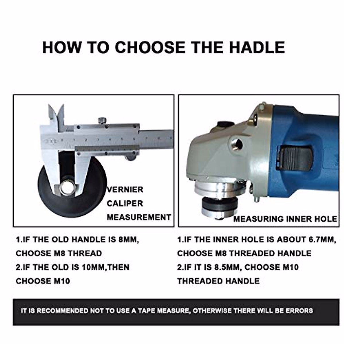 MIKMAYTOO 8MM Diameter Thread Auxiliary Side Handle Fit For Makita Dewalt Bosch Angle Grinder (8MM)