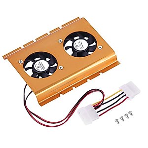 ASHATA HDD Dual Fan Cooling Cooler, 3.5" Hard Disk Drive Fan Cooling Cooler Gold Tone, Hard Disk Cooler for HDD with Fast Heat Dissipation, 2 Fans Design(Gold)