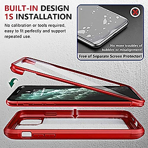 UBUNU iPhone 13 Case with Screen Protector [Built-in 9H Hard Tempered Glass], for Magsafe 360 Full Body Protection, Clear Protective iPhone 13 Phone Case Cover for Men Women 6.1 inch, Red
