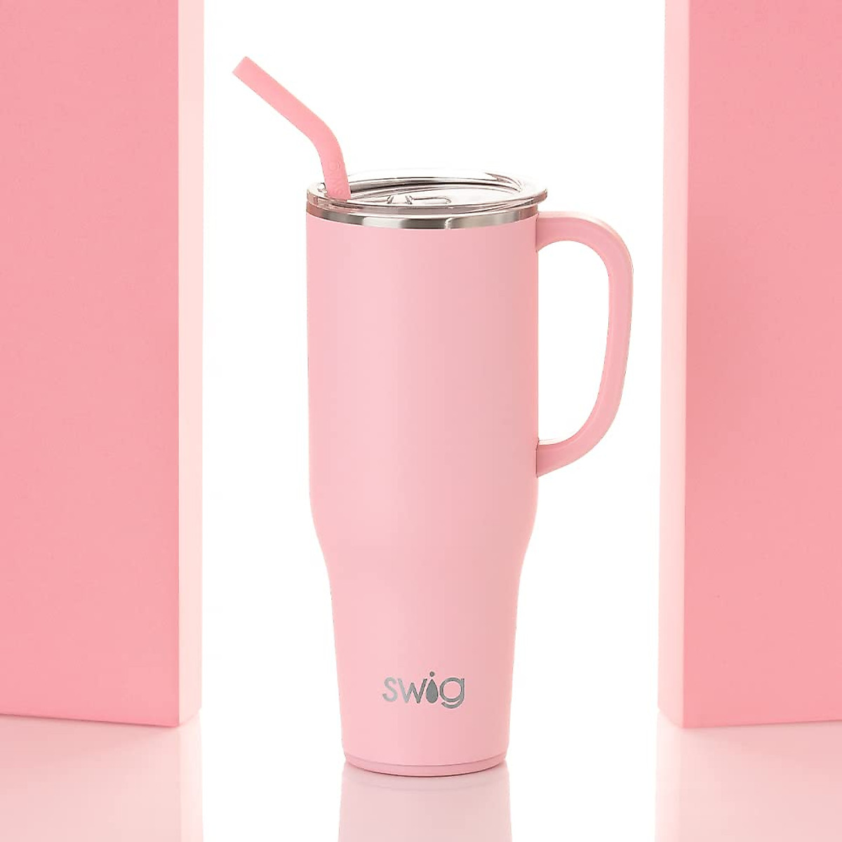 Swig Life 40oz Mega Mug, 40 oz Tumbler with Handle and Straw, Cup Holder Friendly, Dishwasher Safe, Extra Large Insulated Tumbler, Stainless Steel (Blush)