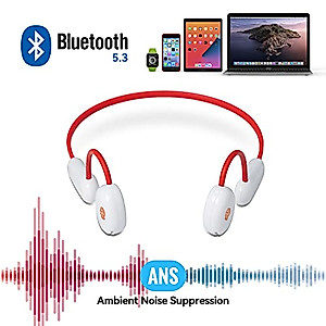 WGP Kids Headphones, Bluetooth 5.3 Wireless Air Conduction Open Ear Headphones with Microphone, IPX4 Waterproof, 12H Playtime Headset for iPad Tablet Home School (Red)