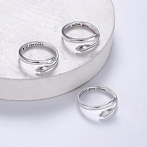 IEFSHINY Valentines Day Gifts for Her - Hug Ring for Women Teen Girls, 925 Sterling Silver Rings Hug Rings for Women Wife Gift Ideas Teen Girl Gifts Teenage