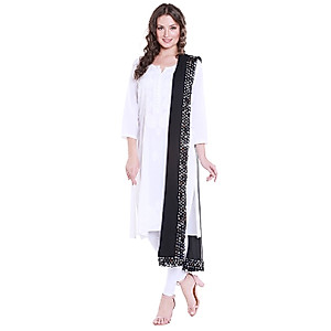 DUPATTA BAZAAR Women's Black Chiffon Dupatta with Mirror work lace.