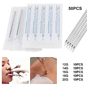 Ear Nose Piercing Needles - 50pcs Mix body piercing needles 12g.14g.16g.18g.20g Individualized Package for Piercing Needle Supplies Piercing Kit