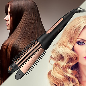 MIRACOMB 3-in-1 Hair Straightener Curling Iron 1.25 Inch Tourmaline Ceramic Flat Iron - Ionic Hot Brush Styler - Anti Scald Curler for Straightening & Curling, 5 Temp Settings (Package May Vary)