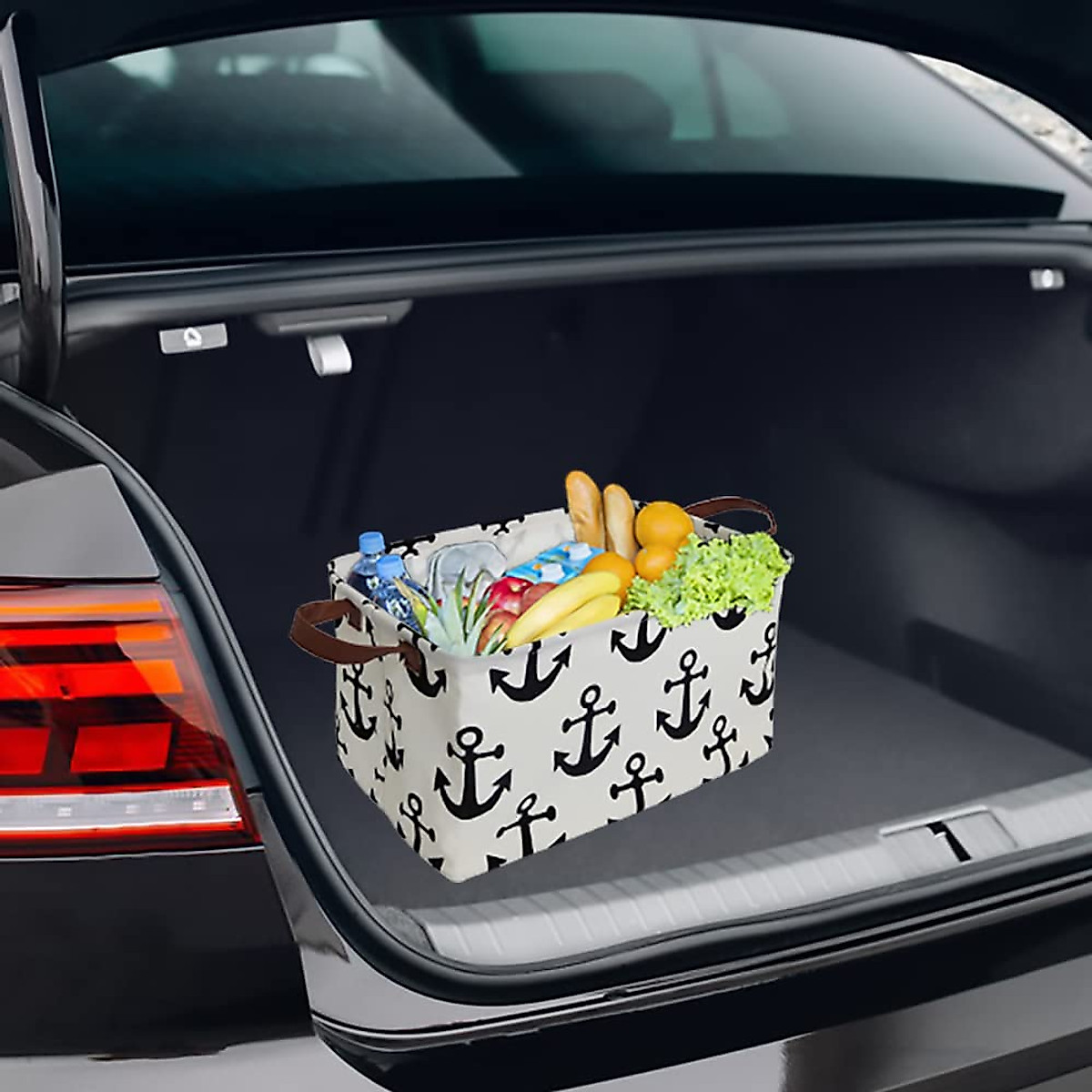 CLOCOR Rectangular Storage Basket,Collapsible Cute Pattern Storage Bin,Waterproof Coating Storage Box with Handles ,Gift Baskets,Toy Organizer,Shelf Basket (Anchor)