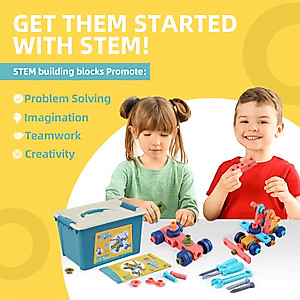 Erector Sets for Kids Ages 4-8, Easy Assembled 163 PCS Building Blocks, STEM Games for 4 5 6 7 8 Year Old Girls Boys Kids, Educational Building Toy STEM Kits with Tools, Design Guide, Storage Bin