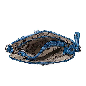 Butterfly Flower Concealed Carry Purse Women Spring Rhinestone Crossbody Handbags Single Shoulder Bag (Blue)