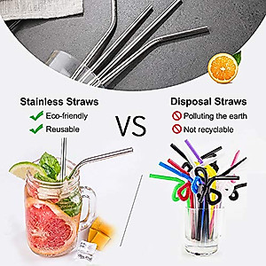 Lazycorner 16 Metal Straw Reusable Straws 8.5" 10.5" 6mm Stainless Steel Straws for Tumblers 20oz-32oz, Rainbow Drinking Straws with Silicone Tips, 4 Straw Cleaner Brush, 1 Travel Case
