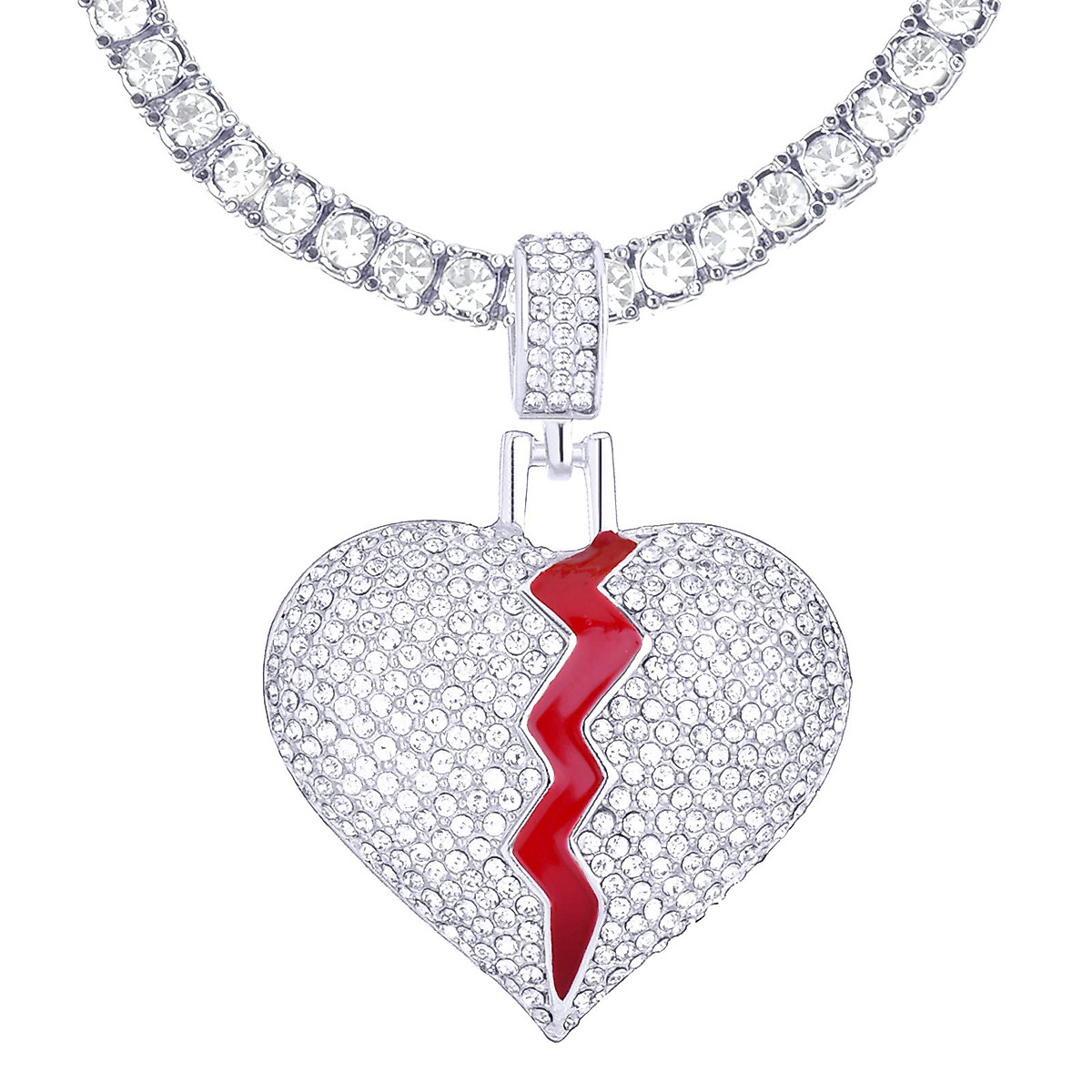 Remedy Broken Heart Iced Pendant 24" Tennis Chain THC 16875 S