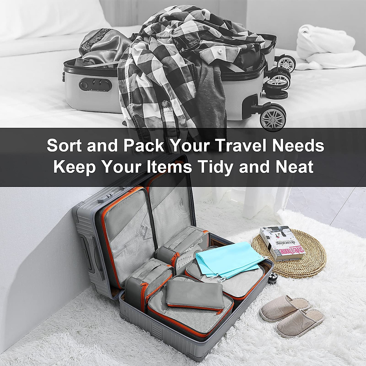 DIMJ Packing Cubes for Travel, Travel Cubes for Packing, Luggage Packing Cubes with Shoe Bag, 10 Pack Mesh Packing Cubes for Suitcases, Travel Cubes with Cosmetics Toiletries Bag (Grey)