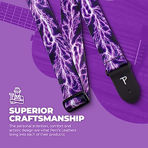 Perri’s Leathers Adjustable Guitar Straps for Kids, Men & Women - Polyester Guitar Strap for Acoustic, Bass and Electric Guitar - Adjustable Size – Metallica Purple Ride the Lightning Style
