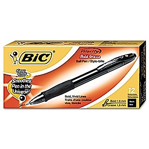 BIC Vlgb11bk Velocity Retractable Ballpoint Pen, Black Ink, 1.6Mm, Bold, Dozen