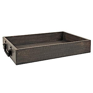 GoCraft Handmade Wooden Tray with Metal Handles | Decorative Serving Trays for Breakfast in Bed, Lunch, Dinner, Appetizers, Patio, Ottoman, Coffee Table, Party | Grey Washed Finish (15" X 11" x 2.5")