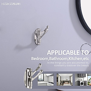 KOKOSIRI Swivel Hooks Solid Metal Foldable Towel Hooks with Multi Three Rotating Arms Swing Arm Triple Robe Hook Hanger, Wall Mounted, Brushed Nickel, B1009BR-P1