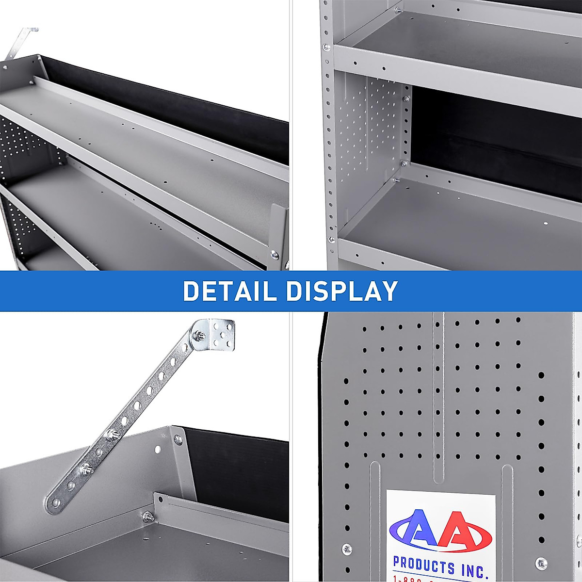 AA Products Inc. SH-4303 Steel Van Shelving Storage System Fits for NV200, Transit Connect 2014+ and Chevy City Express, Contoured Shelving Unit, 32" W x 43" H x 13" D