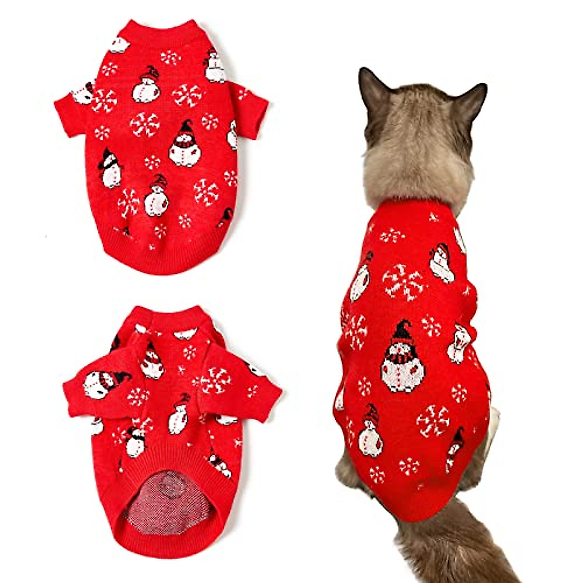 ShuRung Christmas Dog Sweater Costume Xmas Cat Knitwear Clothes with Christmas Tree Snowflakes Pattern Red Dog Winter Sweater for Kittens Small Dogs Cats (Medium)