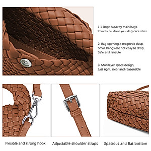 Women Woven Tote Small Crossbody Bag, Weave Quilted Purse Square Shoulder Bag Woven Handbag with Detachable Strap (Brown)