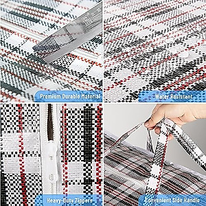 4 Pack Extra Large Durable Storage Tote Bag for Clothes with Strong Handle and Zipper, Sturdy and Water Resistant, Alternative to Moving Boxes, Packing Supplies, Checkered Moving and Organizer Bag