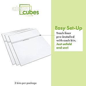 Clean Cubes 13 Gallon Trash Cans & Recycle Bins for Sanitary Garbage Disposal. Disposable Containers for Parties, Events, Recycling, and More. 3 Pack (White)