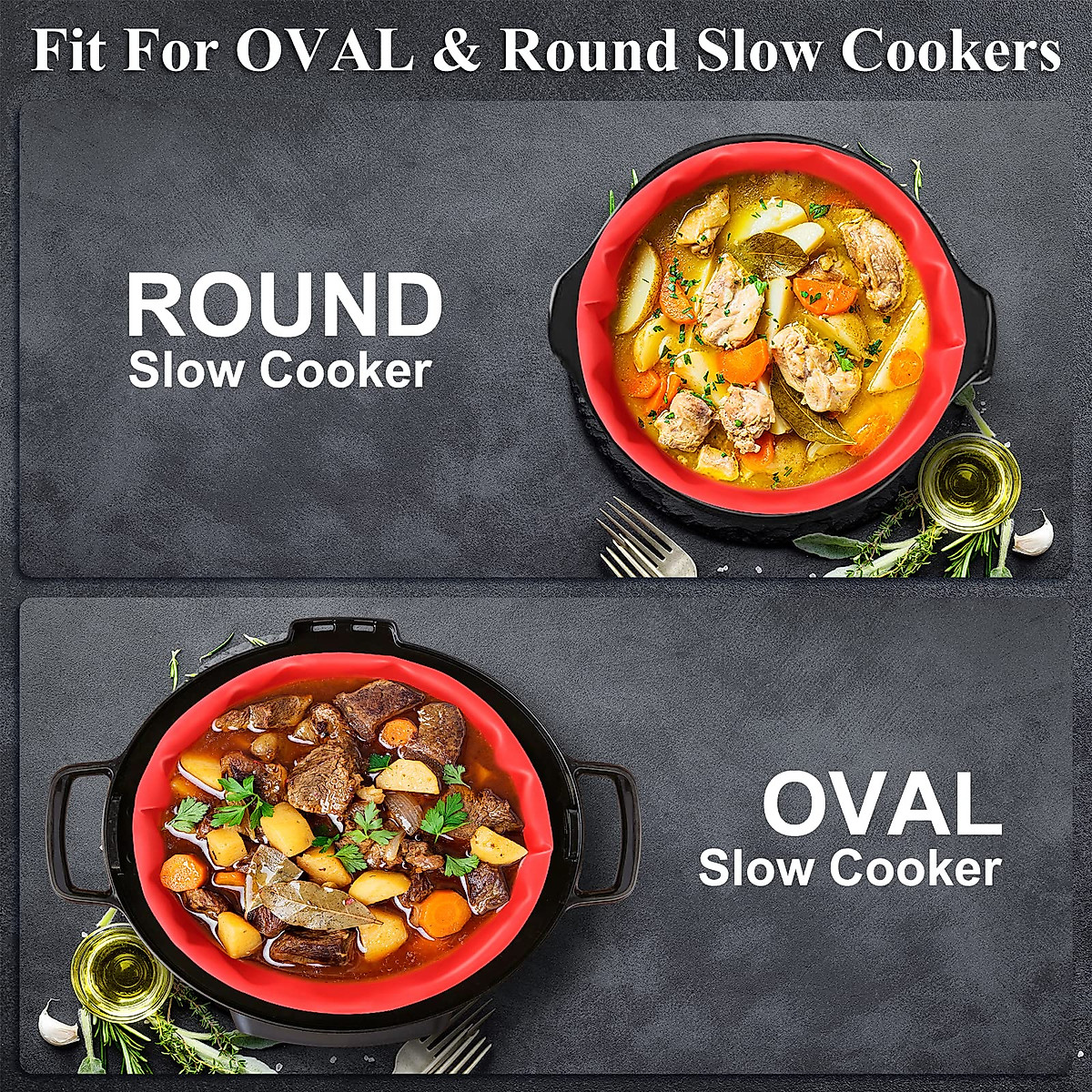 Silicone Slow Cooker Liners Bags-Compatible with Crock Pot 6 QT, Easyjoy For Crock Pot Liners Reusable Divider Bags Fit For 6 Quart Oval & Round Slow Cookers, Leakproof Dishwasher Safe BPA Free, 1PCS