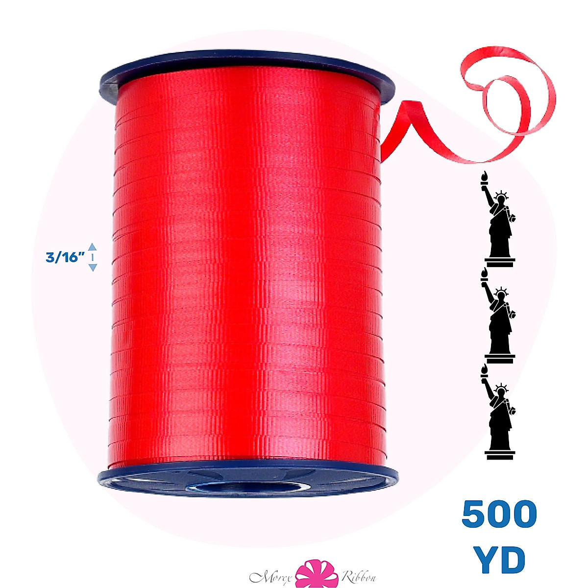 Morex Poly Crimped Curling Ribbon, 3/16-Inch by 500-Yard, Red