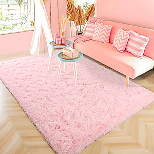 ISEAU Fluffy Rug Carpets Soft Shaggy Area Rug Indoor Floor Rugs for Kids Room Fuzzy Carpet Comfy Cute Nursery Rug Bedside Rug for Boys Girls Bedroom Living Room Home Decor Mat, 3ft x 5ft, Pink