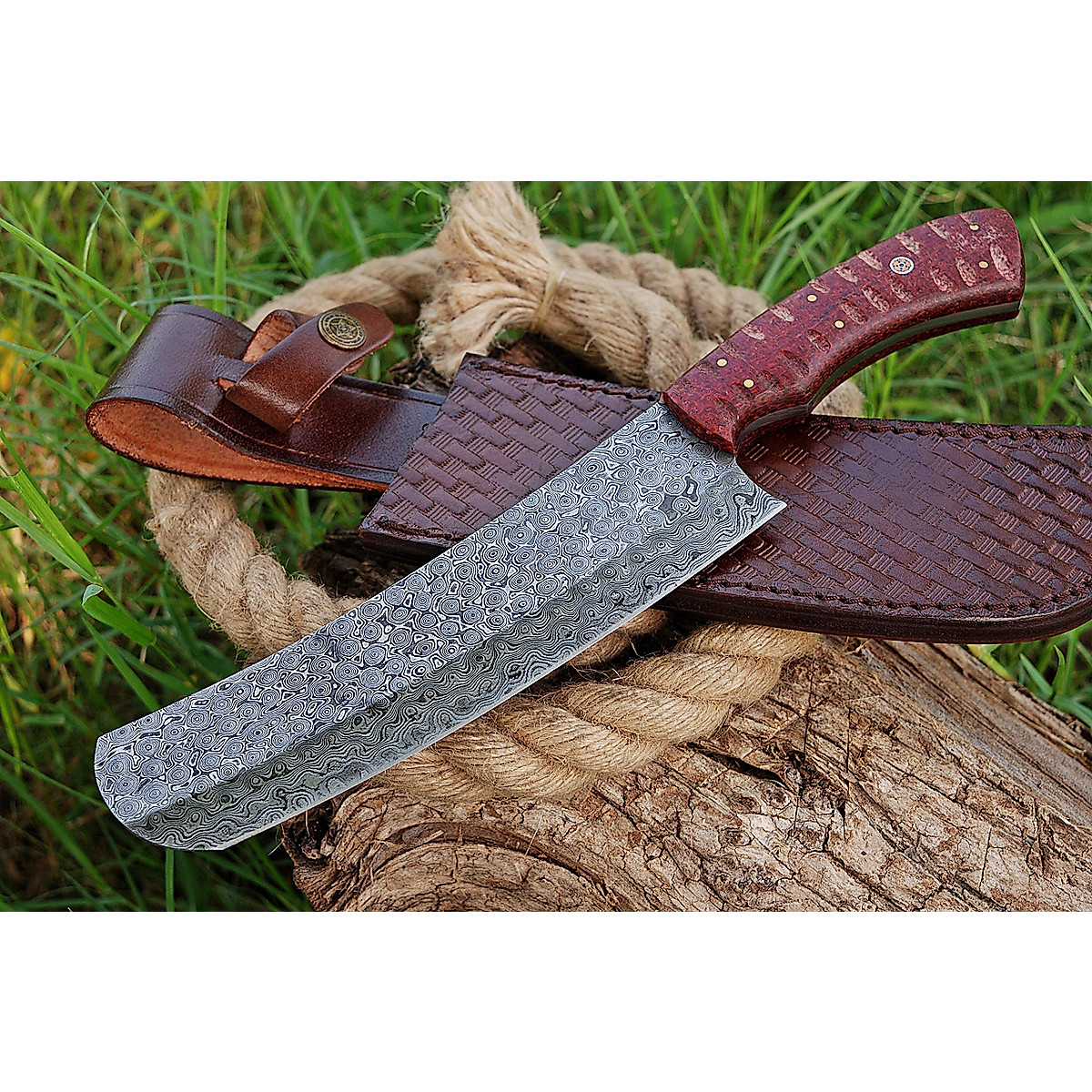 Damascus Steel Meat Cleaver Knife, Chef Knife, Butcher Knife - Multipurpose Sharp Knife, Kitchen Knife For Meat, Vegetable Cleaver & Damascus Cleaver Knife with Micarta Handle & Knife Sheath