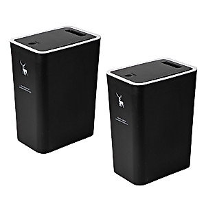COMODID Trash Can with Lid, 2 Pack 4 Gallons/15 Liters Garbage Can with Press Top, Small Trash Can Dog Proof, Plastic Trash Bin, Waste Basket for Bathroom|Kitchen|Bedroom|Office (2, Black)