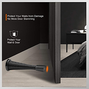 KOVOSCH 2 Pack Upgraded Spring Door Stoppers Black - Flexible Heavy Duty Screw-in Door Stop Spring, Wall Door Stopper with Black Bumper Tips