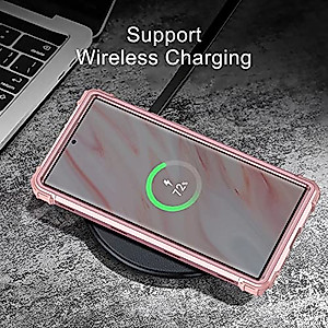 LONTECT for Galaxy S23 Ultra Case with 2 Camera Lens Protector,Three-Layer Shockproof Heavy Duty Full Body Sturdy Protective Case for Samsung Galaxy S23 Ultra 5G,Rose Gold