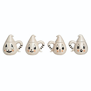 Transpac Dolomite Ghost Teacup With Lid, Set Of 4, Assortment