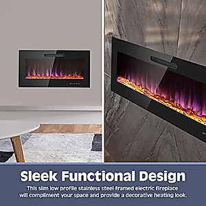Prominence Home LED Slim Design Electric Fireplace Insert and Wall Mounted Fireplace with 1500 Watt Heater, Log & Crystal Ember Options, Adjustable Realistic Flame and Remote Control, (36 Inch)