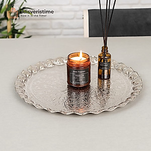 Alisveristime Turkish Ottoman Coffee Tea Serving Tray – 11.8 Inches, Wavy Zamac Tray with Traditional Motifs, Available in Five Color Variations (Silver)