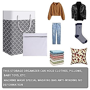 Large Laundry Basket 2 Pack And Double Mesh Laundry Bag Tall Dirty Clothes Hampers For Laundry Collapsible With Handles Thin Fabric Laundry Bin Set For Dorm Bedroom Organizer Storage