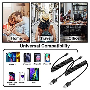 Coiled Lightning Charging Cable,[Apple MFi Certified] iPhone Charger Cord 3FT Long Super Fast Data Syncing Cord for iPhone 13/Pro/Mini/12/11/Xs/Xr/X/8/7/6/iPad/iPod Connect CarPlay Car Charger-2 Pack