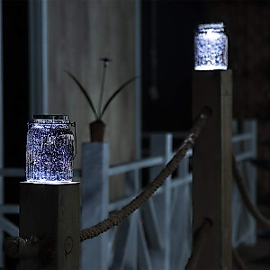 GIGALUMI Solar Powered Mercury Glass Mason Jar Lights, 2 Pack Hanging Solar Laterns Table Lights for Garden, Patio, Backyard.(Ideal Gift)