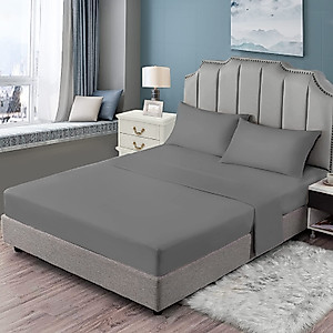 EaseHome Grey Full Size Sheets -Deep Pocket to 18 inches Mattress 4 Piece - Premium Bedding Sheets & Pillowcases Collection-Extra Soft