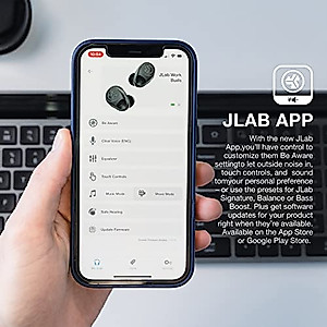 JLab Work Buds in-Ear True Wireless Headset with Detachable Noise-Canceling Boom Mic, Black, Long 55+ Total Hours Playtime, Bluetooth Multipoint, USB-C Charging Dock