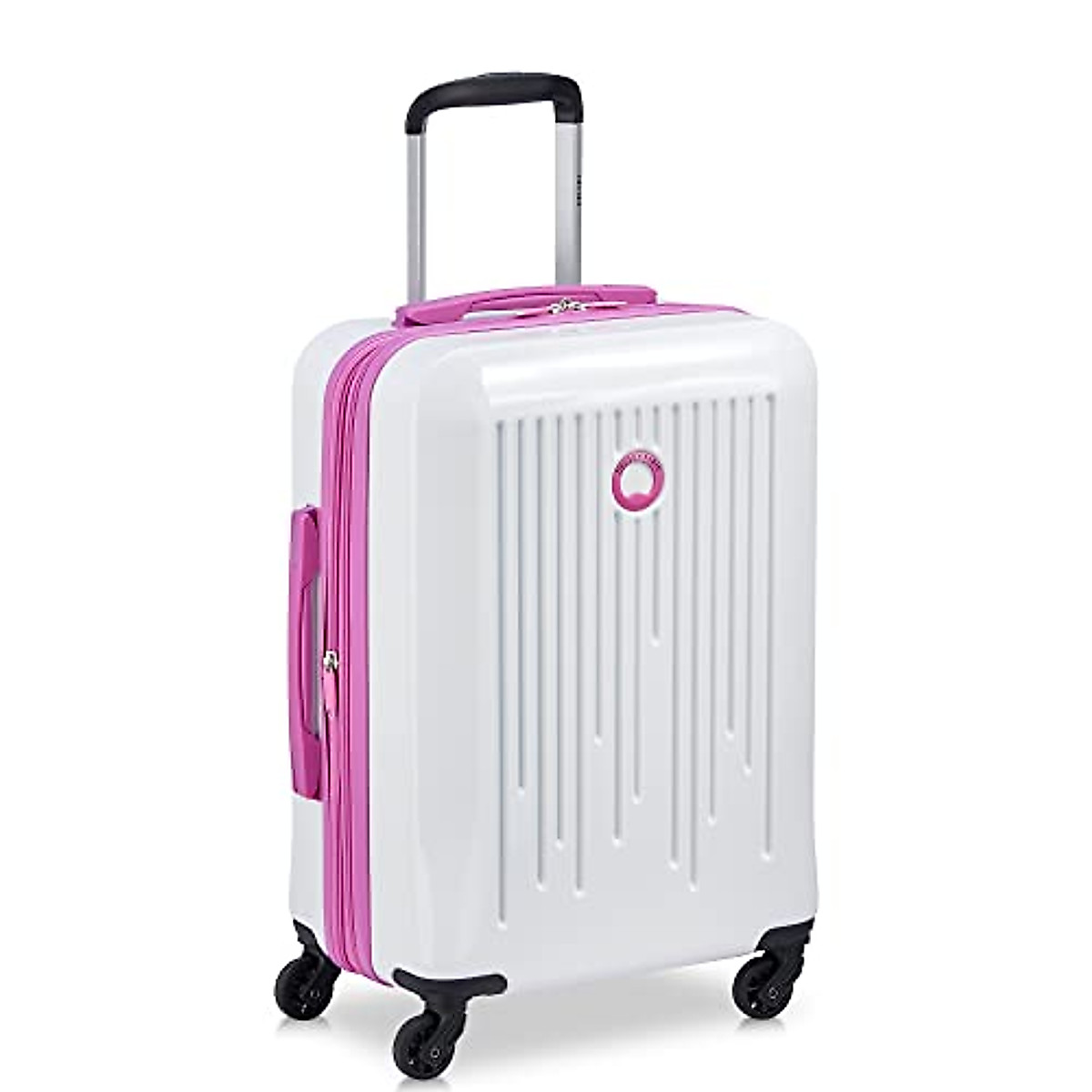 DELSEY Paris Christine Hardside Expandable Luggage with Spinner Wheels, White with Mauve Trim, Carry On 20 Inch