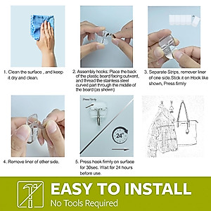 32 Hooks 40 Strips, Clear Small Wall Hooks for Hanging, Wire Toggle Hooks for Walls No Damage, Utility Hooks Heavy Duty with Adhesive Strips for Hanging Decorations in Living Spaces, No Tools.