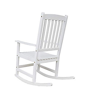 BTEXPERT Indoor Outdoor Slatted Wooden Front Rocking Chair Garden Deck Porch Rocker, Furniture, White, Set of 2