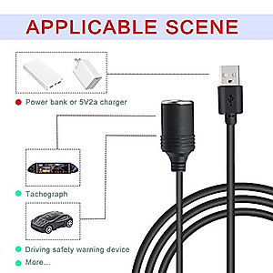 TEHUS USB to 12V DC Power Adapter - USB 5V A Male to 12V Car Cigarette Lighter Socket Power Converter for Driving Recorder DVR Dash Camera GPS(10W 0.8A Max) (0.3M/11.8in)