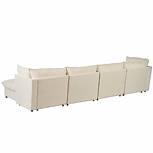 Merax 136.6" Large U-Shape L-Shape Sectional Sofa with 2 Chaise and Removable Ottomans for Living Room,Beige