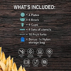 Wheat straw Dinnerware Set 40 Piece - Lightweight, Eco-Friendly, plastic dinnerware set, Microwave Dishwasher Safe Unbreakable Plates, Bowls, Cups, Camping, Kitchen, RV