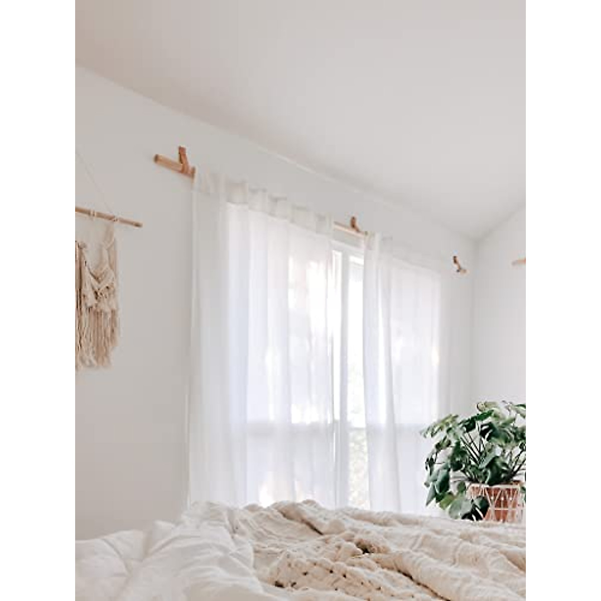 KEYAIIRA - Curtain rod holder leather curtain rod bracket holders leather loop strap for wall boho pole hanger wall blanket display farm house style