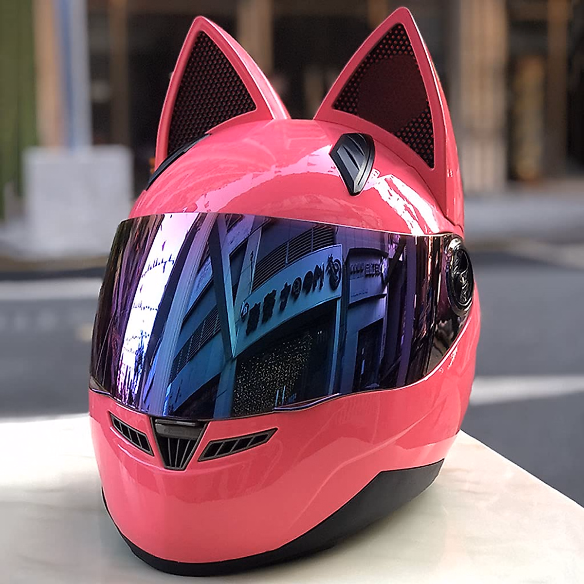 DCLINA Cat Ear Helmet Girl Women Motorcycle Helmet DOT Certified Full Face Motorbike Street Helmet Four Season ATV Flip-Up Helmets with Sun Visor for Street Racing Motocross, Moped, M-XXL