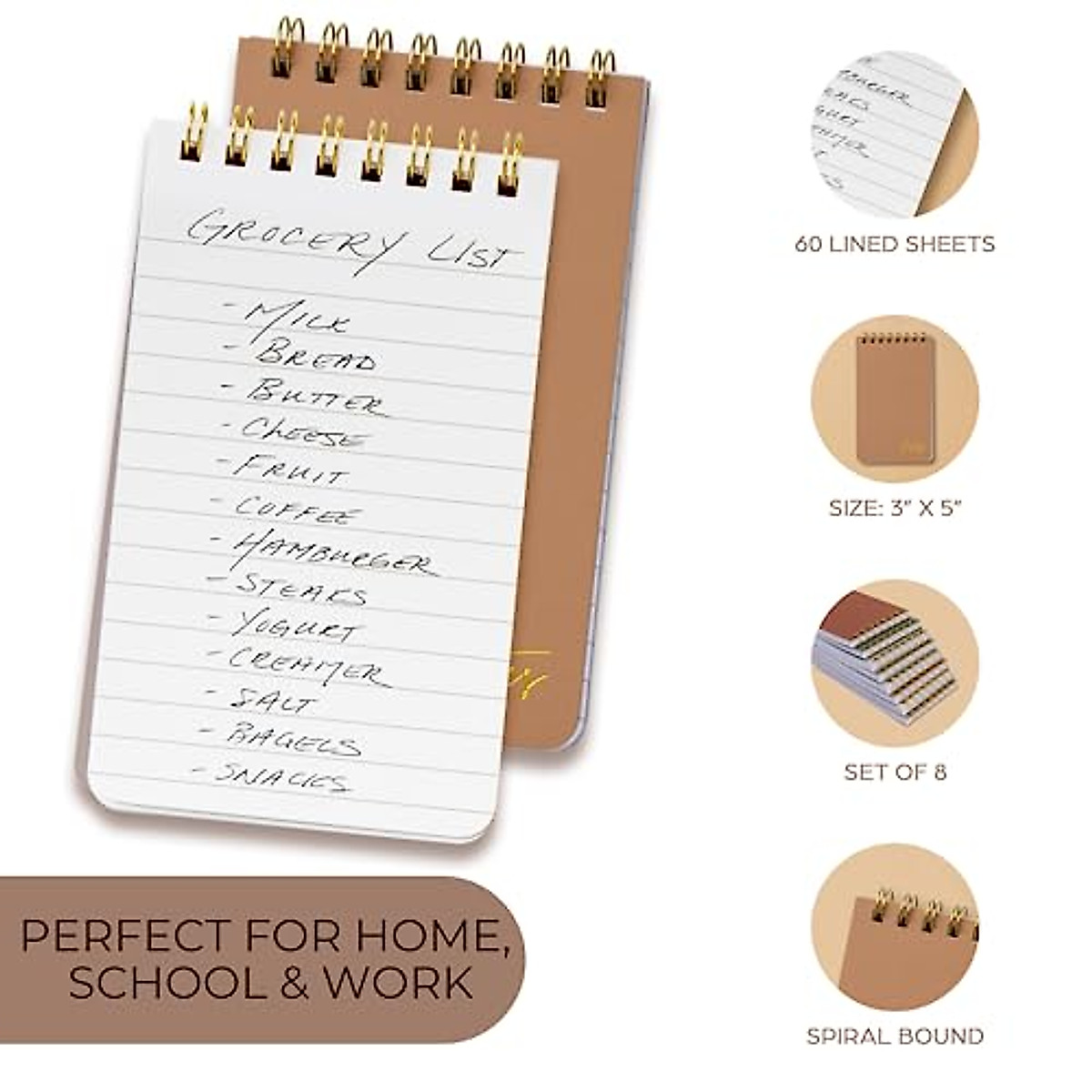 ZICOTO Aesthetic Pocket Notebooks Set Of 8 For Women - Small 3x5 Spiral Notepads With Lined Pages - The Perfect Little Mini Pads to Stay Organized and Boost Productivity at Work or School